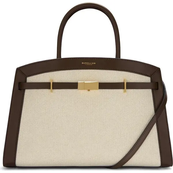 DEMELLIER The Midi Hudson Canvas & Leather Top Handle Bag - Saltpr/mocha