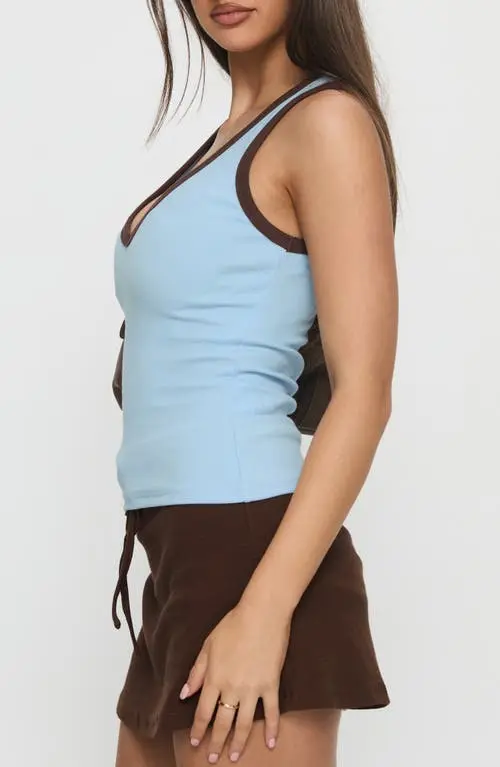 Princess Polly Baseline V-neck Rib Tank - Blue/brown