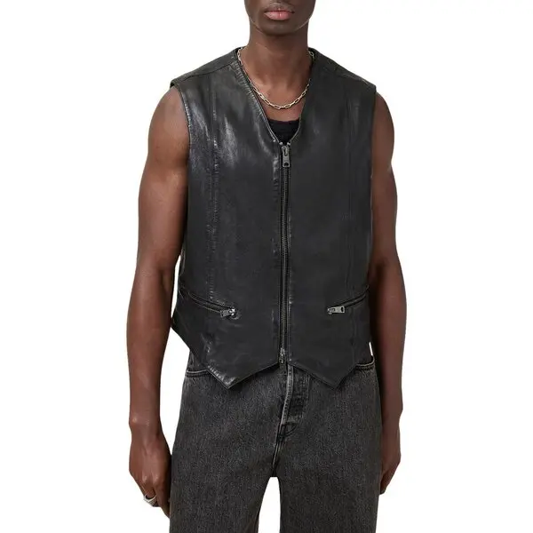 ALLSAINTS Davies Leather Waistcoat - Black