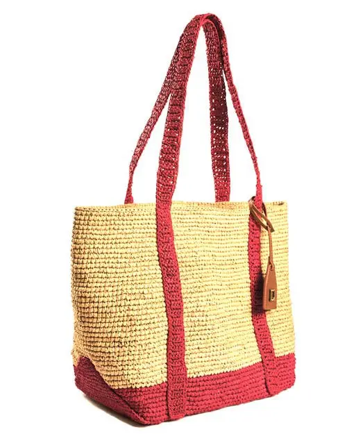 Rafe New York Raffia Boat Tote - Natural/red