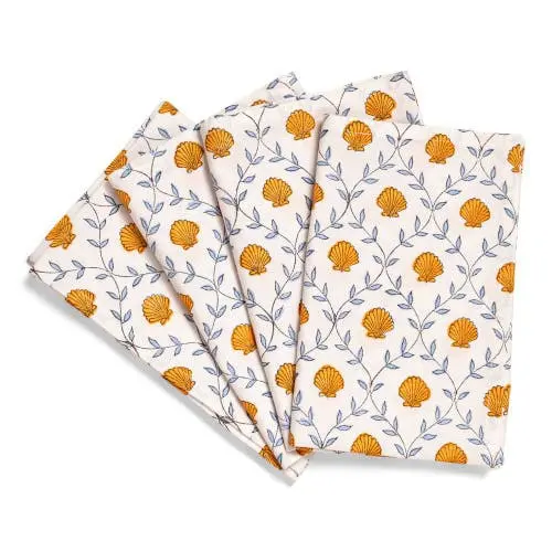 INNER CHILD Seashell Blockprint Napkinsset Of 4 - Orange
