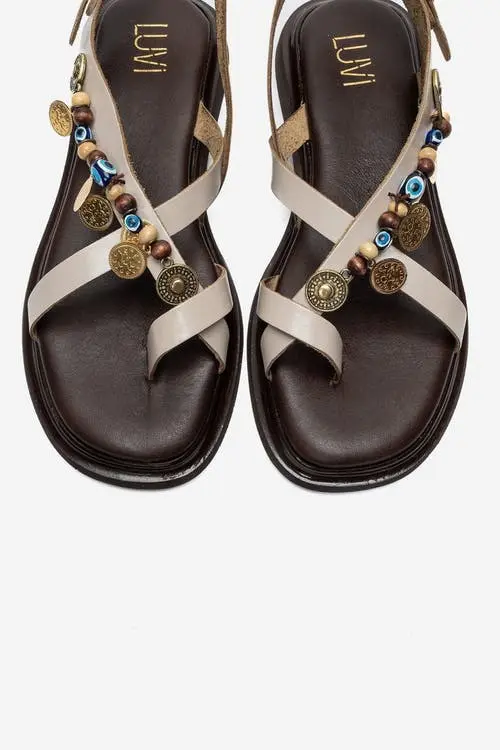FOREVER & ALWAYS SHOES Hush Beaded Leather Sandal - Cream
