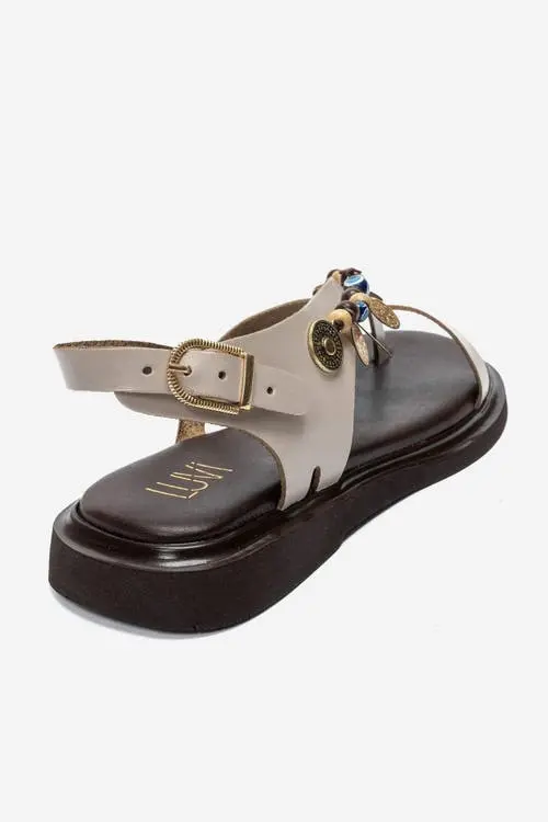 FOREVER & ALWAYS SHOES Hush Beaded Leather Sandal - Cream