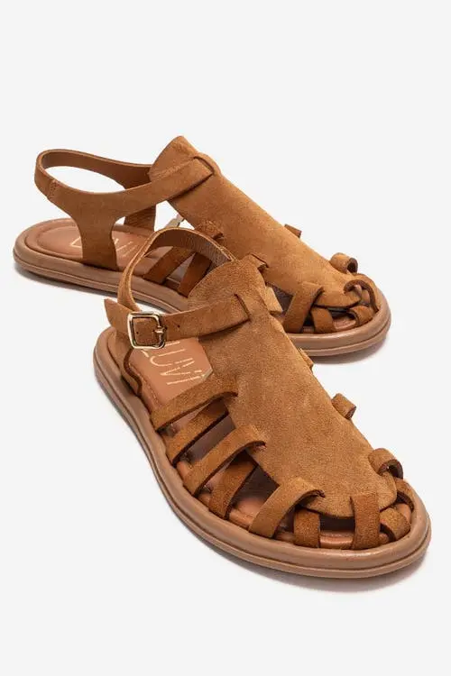 FOREVER & ALWAYS SHOES Leather Gladiator Sandals - Cognac Suede