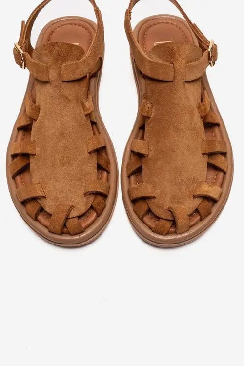 FOREVER & ALWAYS SHOES Leather Gladiator Sandals - Cognac Suede