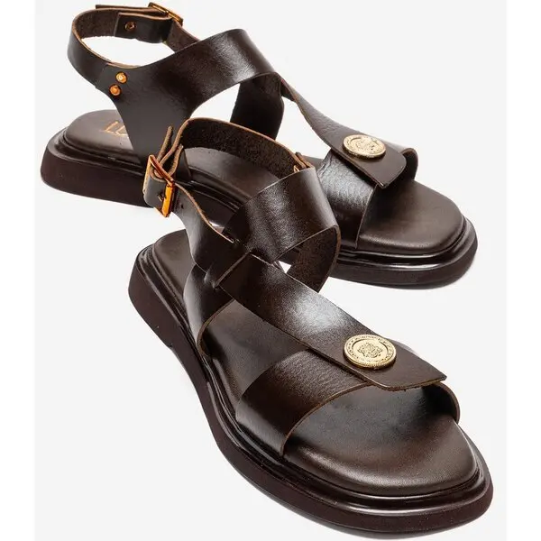 FOREVER & ALWAYS SHOES Leather Buckle Sandal - Brown