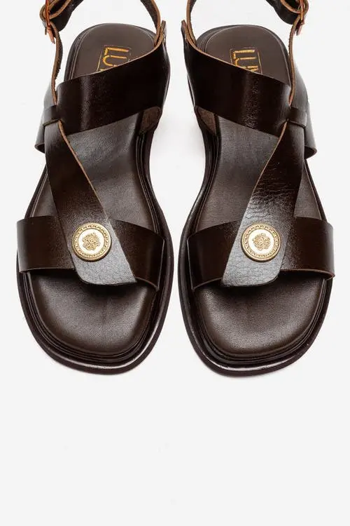 FOREVER & ALWAYS SHOES Leather Buckle Sandal - Brown