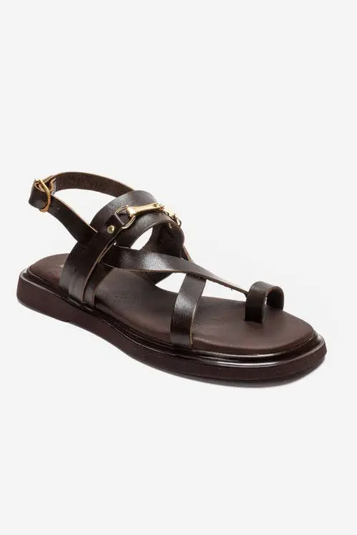 FOREVER & ALWAYS SHOES Fabiana Leather Thong Sandal - Brown
