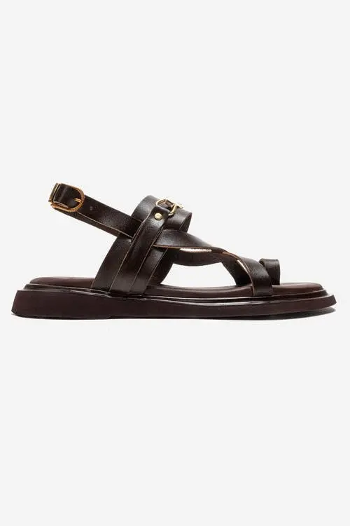 FOREVER & ALWAYS SHOES Fabiana Leather Thong Sandal - Brown