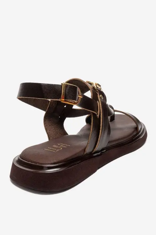 FOREVER & ALWAYS SHOES Fabiana Leather Thong Sandal - Brown