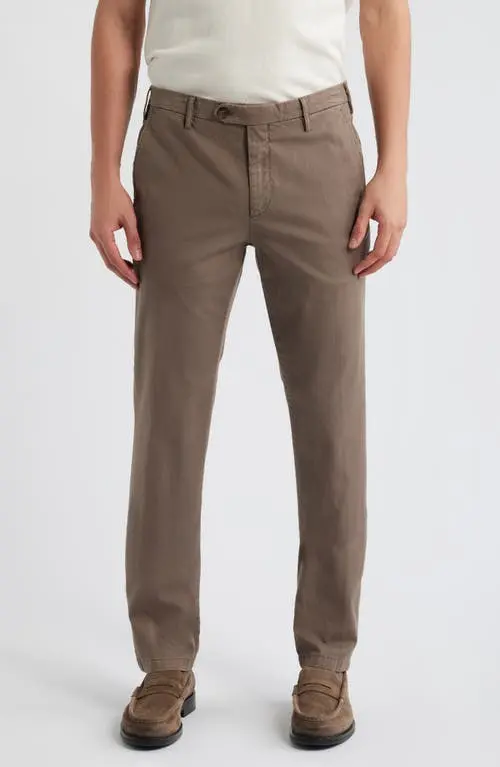 Canali Flat Front Stretch Cotton Blend Gabardine Chinos - Brown