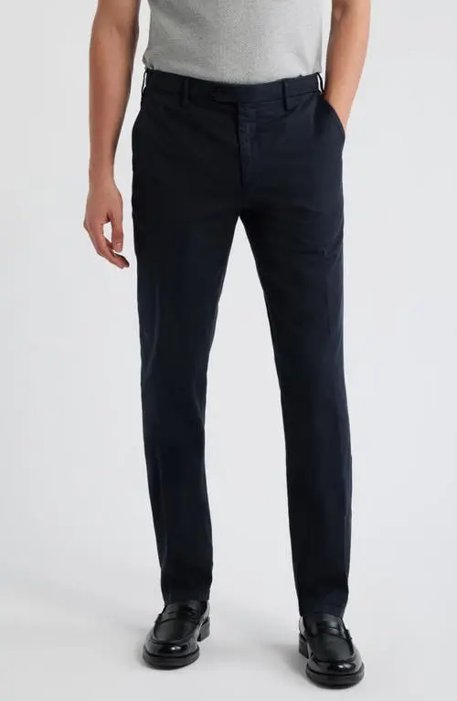Canali Flat Front Stretch Cotton Blend Gabardine Chinos - Navy
