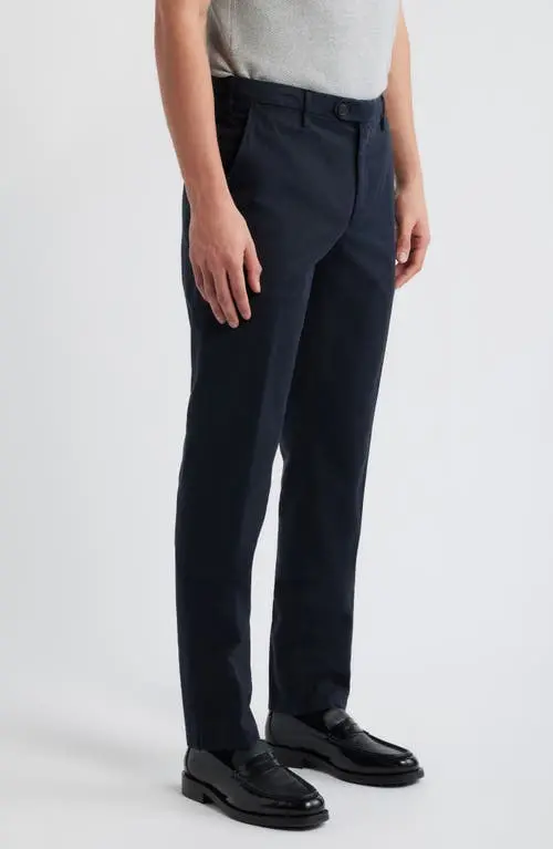Canali Flat Front Stretch Cotton Blend Gabardine Chinos - Navy