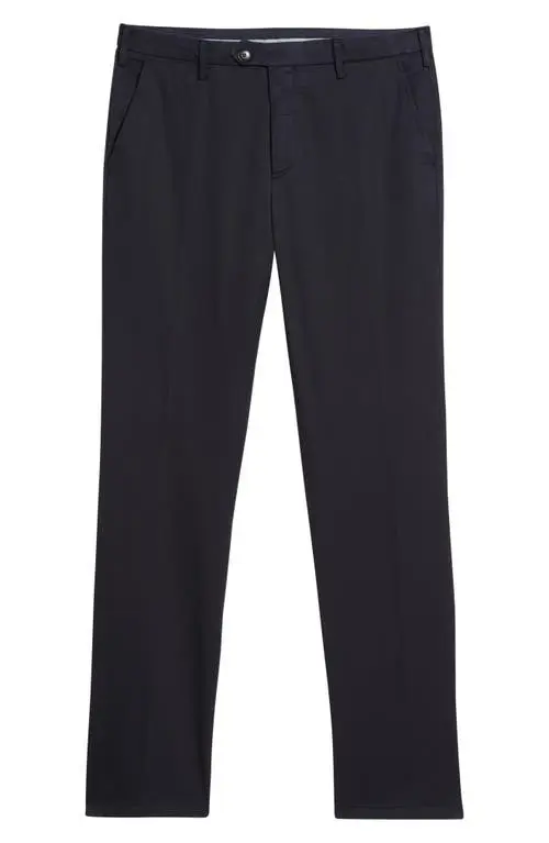Canali Flat Front Stretch Cotton Blend Gabardine Chinos - Navy