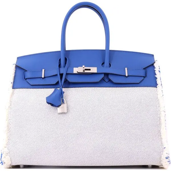 Hermès Fray Fray Birkin Bag Toile And Swift 35 - Bleu France