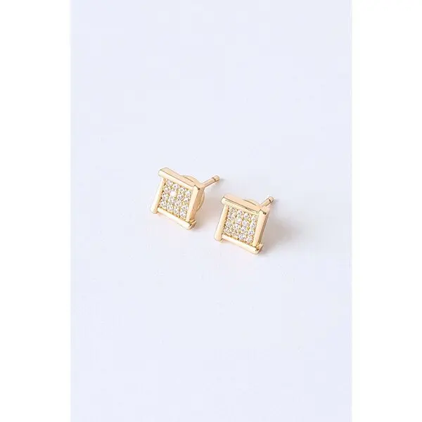CLASSICHARMS Atlas Crystal Square Stud Earrings - Gold/clear