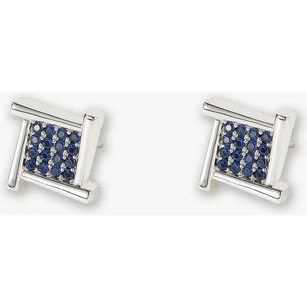 CLASSICHARMS Atlas Crystal Square Stud Earrings - Silver/blue