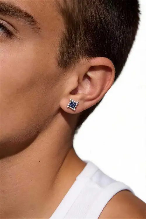 CLASSICHARMS Atlas Crystal Square Stud Earrings - Silver/blue