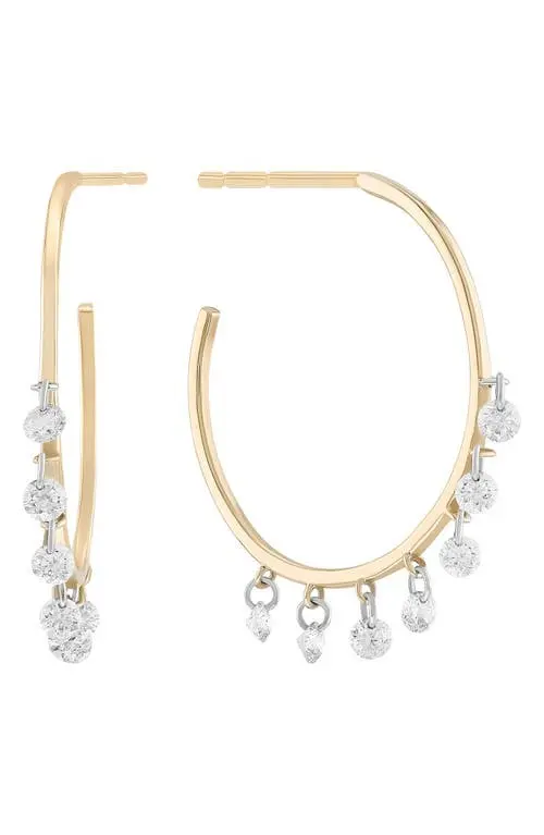 Lana Jewelry 14k Gold Floating Diamond Fringe Hoop Earrings - 14k Yellow Gold
