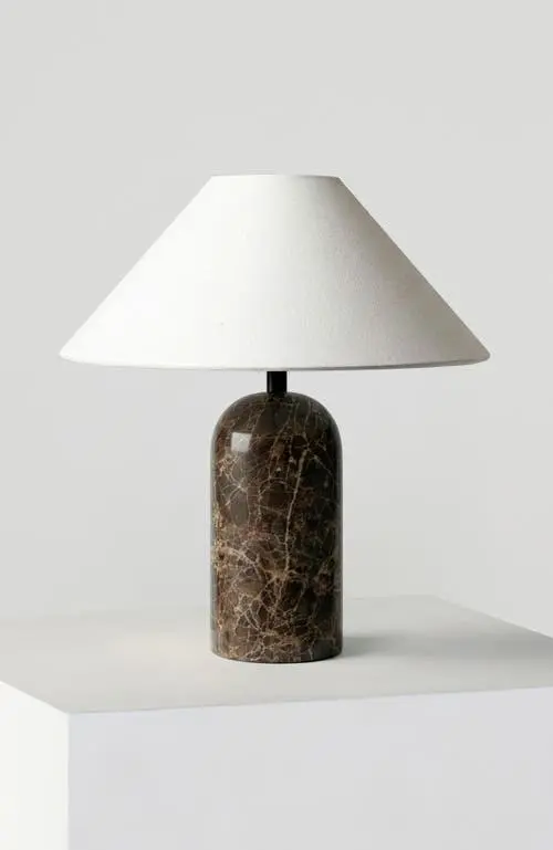 BRIGHTECH Sansa 13" Table Lamp With Natural Stone Base - Brown Marble