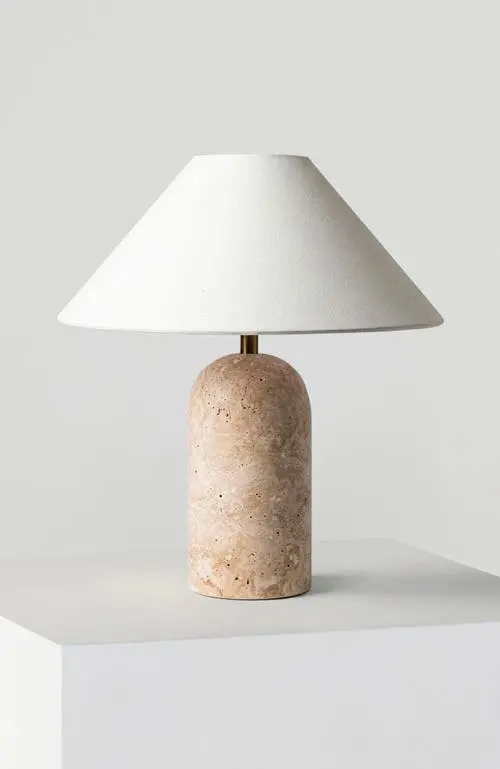 BRIGHTECH Sansa 13" Table Lamp With Natural Stone Base - Travertine