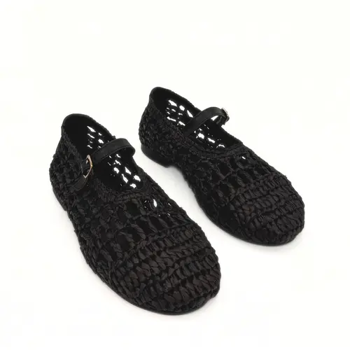 AMIE RAFA Elaina Raffia Mary Janes - Black