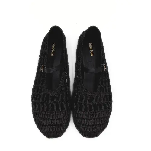 AMIE RAFA Elaina Raffia Mary Janes - Black