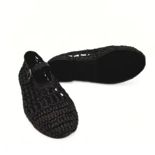 AMIE RAFA Elaina Raffia Mary Janes - Black