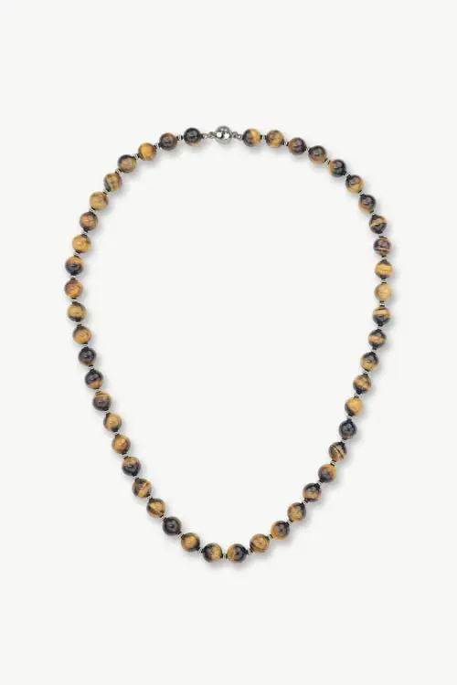 CLASSICHARMS Tiger's Eye Beaded Necklace - Silver