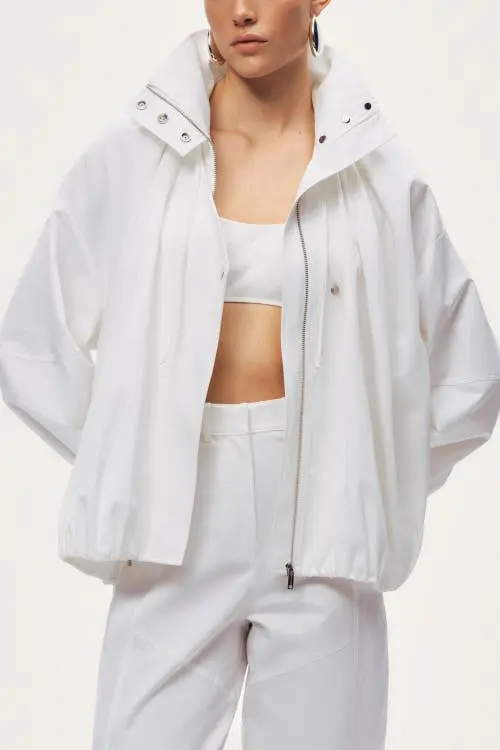 NOCTURNE Oversized Zip-front Leather Jacket - White