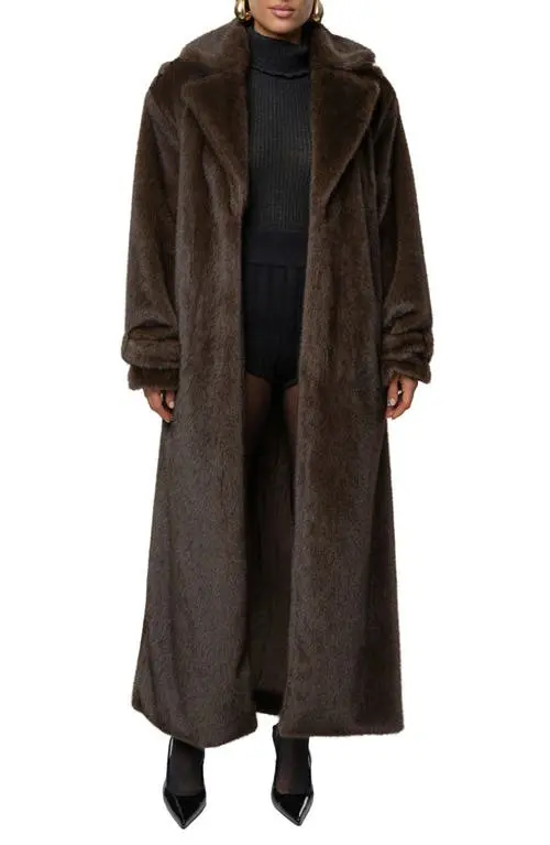 JLUXLABEL Uptown Belted Faux Fur Longline Coat
