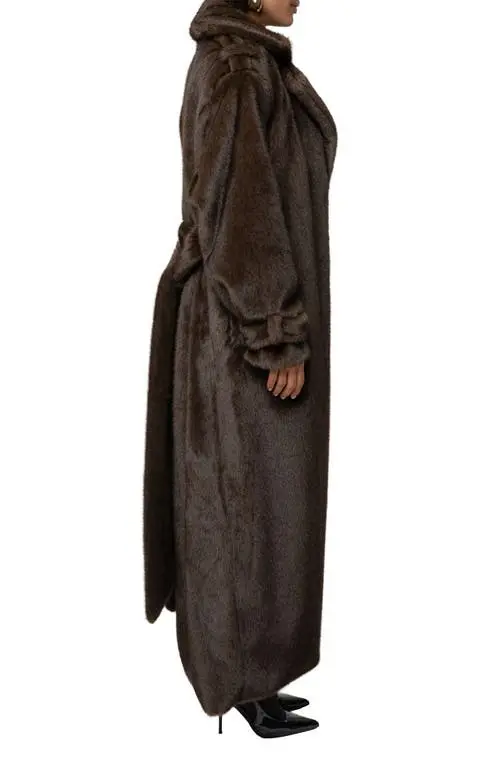 JLUXLABEL Uptown Belted Faux Fur Longline Coat