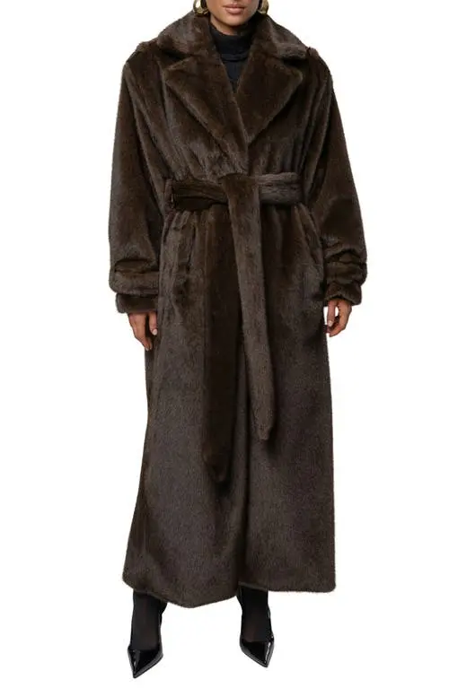 JLUXLABEL Uptown Belted Faux Fur Longline Coat