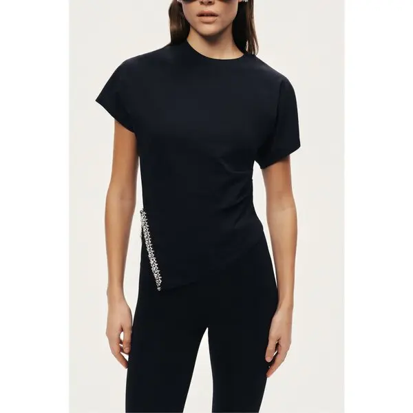 NOCTURNE Embellished Asymmetric T-shirt - Black