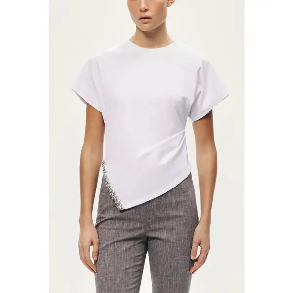 NOCTURNE Embellished Asymmetric T-shirt - Ivory