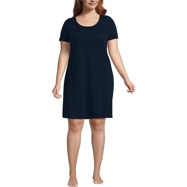 LANDS' END Cotton Short Sleeve Knee Length Nightgown - Radiant Navy