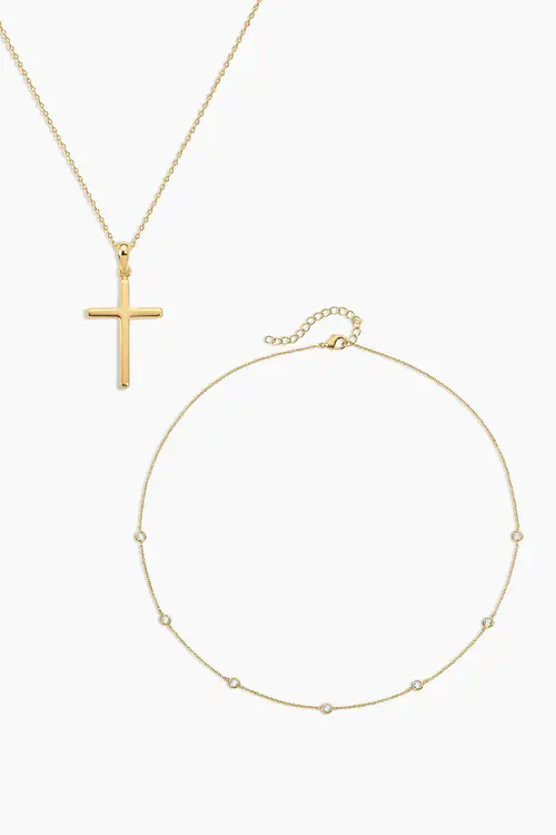 ELECTRIC PICKS Everyday Cross Necklace Set Of 2 - Gold