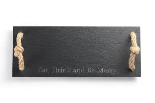 UBER APPLIANCE Rectangular Slate Stone Serving Tray With Jute Rope Handles