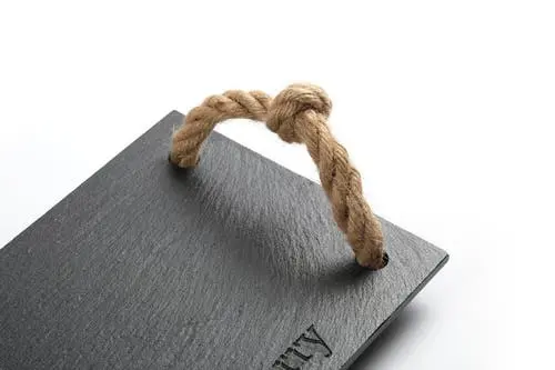 UBER APPLIANCE Rectangular Slate Stone Serving Tray With Jute Rope Handles