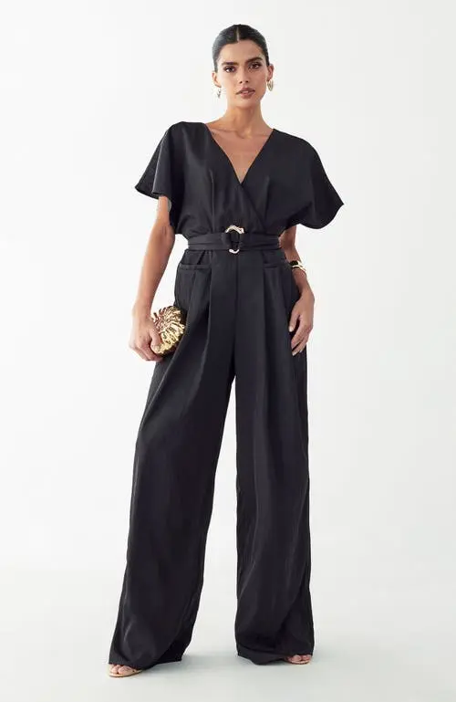 BWLDR Zarah Belted Wide Leg Jumpsuit - Black