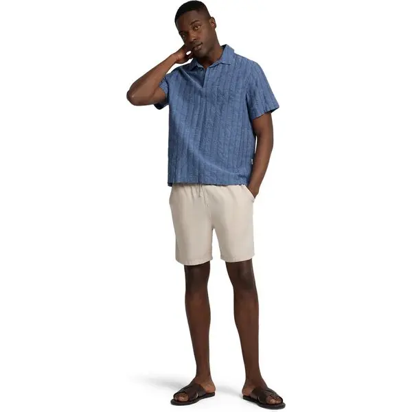 Onia Cotton Linen Pop Over Polo Tee - Navy