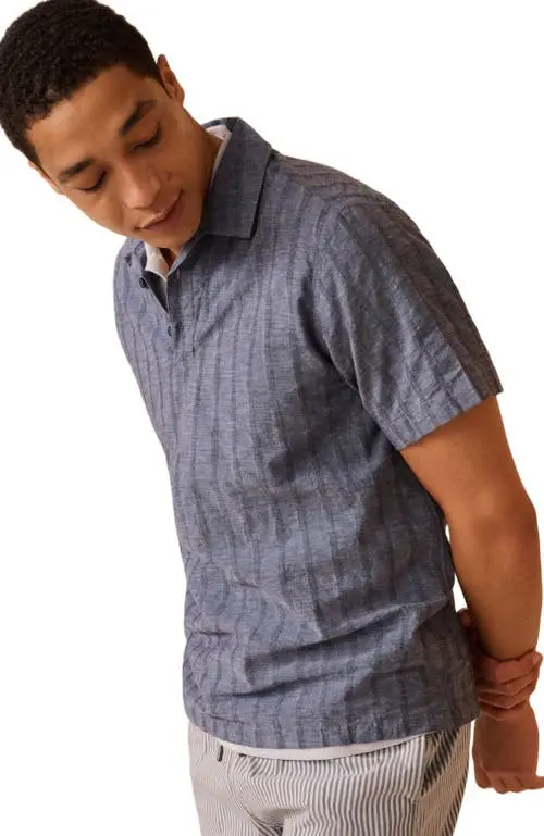 Onia Cotton Linen Pop Over Polo Tee - Navy