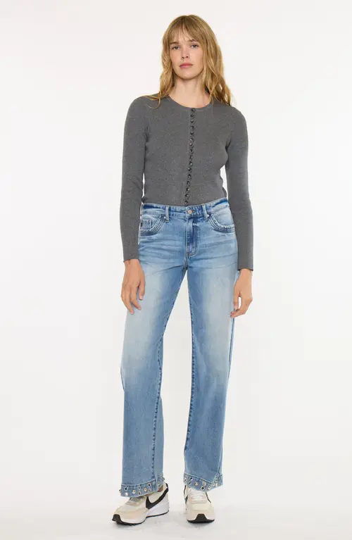 KANCAN Ditzy Low Slung Baggy Wide Jeans - Medium Wash