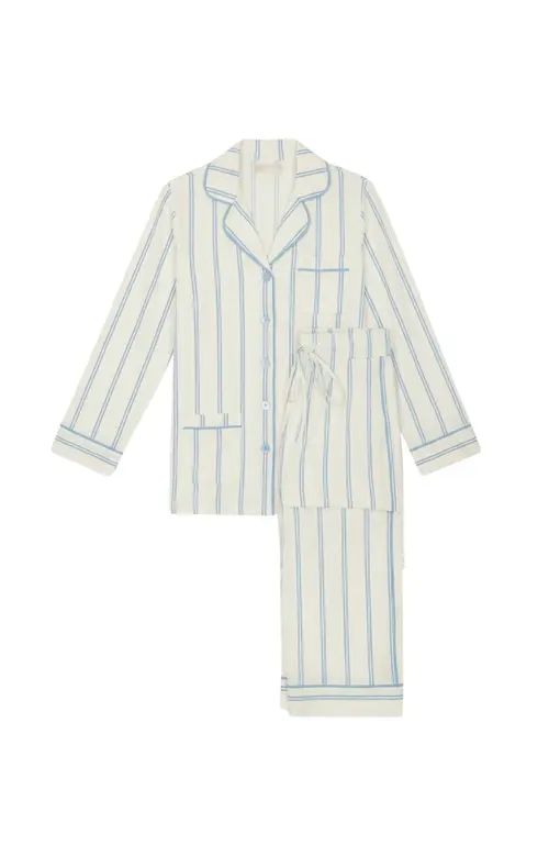 KIP Luxe Stretch Cotton Striped Pajama Set - Blue