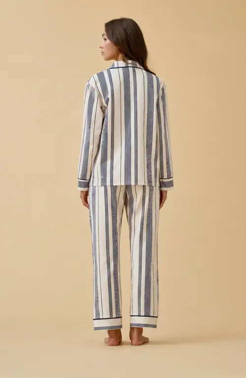 KIP Luxe Stretch Cotton Striped Pajama Set - Midnight Blue