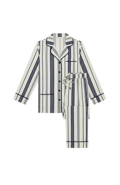 KIP Luxe Stretch Cotton Striped Pajama Set - Midnight Blue