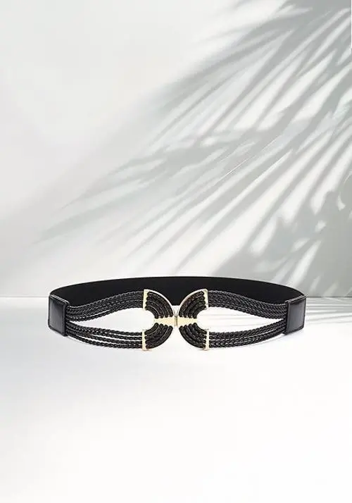 LASCANA Symmetrical Buckle Waist Belt - Black