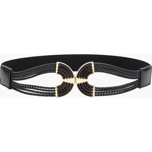 LASCANA Braided Faux Leather Waist Belt With Symmetrical Buckle - Black