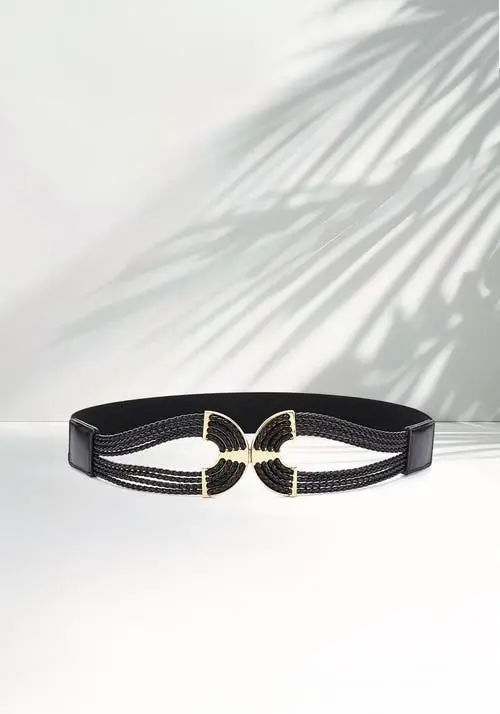LASCANA Braided Faux Leather Waist Belt With Symmetrical Buckle - Black