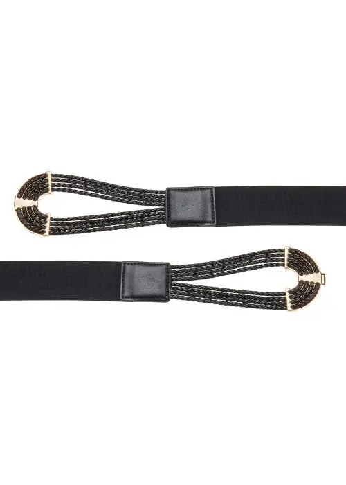 LASCANA Braided Faux Leather Waist Belt With Symmetrical Buckle - Black